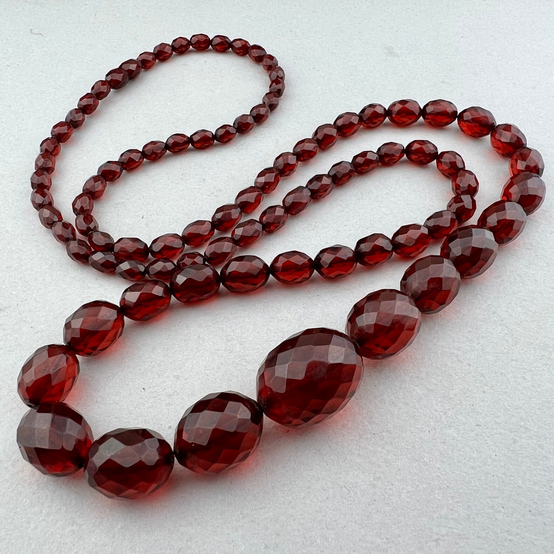 Vintage Cherry amber Bakelite Beads Necklace. TB 3311 - Etsy