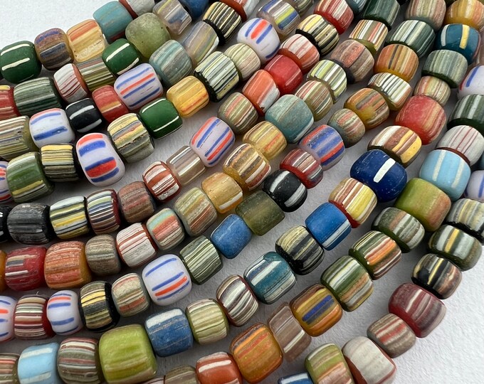 Java Gooseberry Beads. Small Striped Multi Color Glass Java Beads. GLS ...