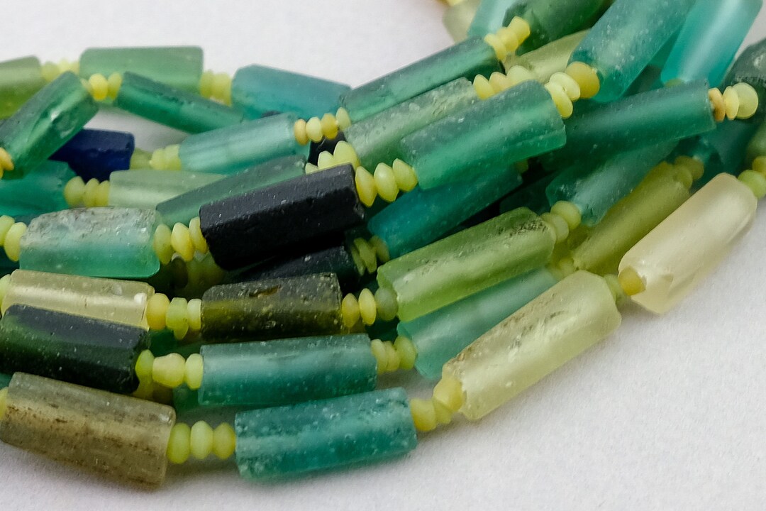 Strand “roman” Glass Beads. Green Blue Glass Rectangle Beads. ROM-71 - Etsy