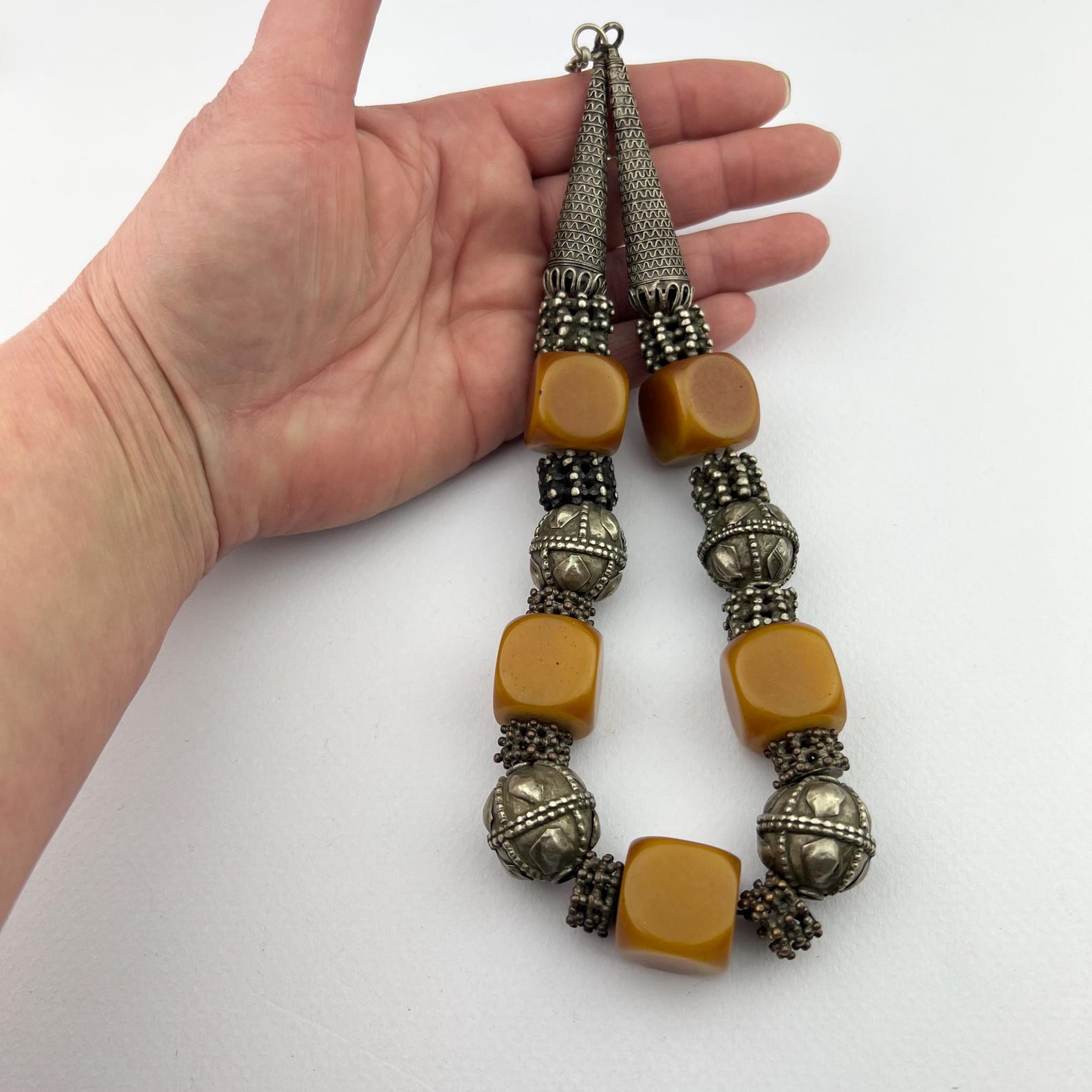 Yemen Silver and Copal Beads Necklace. TB-4808 - Etsy