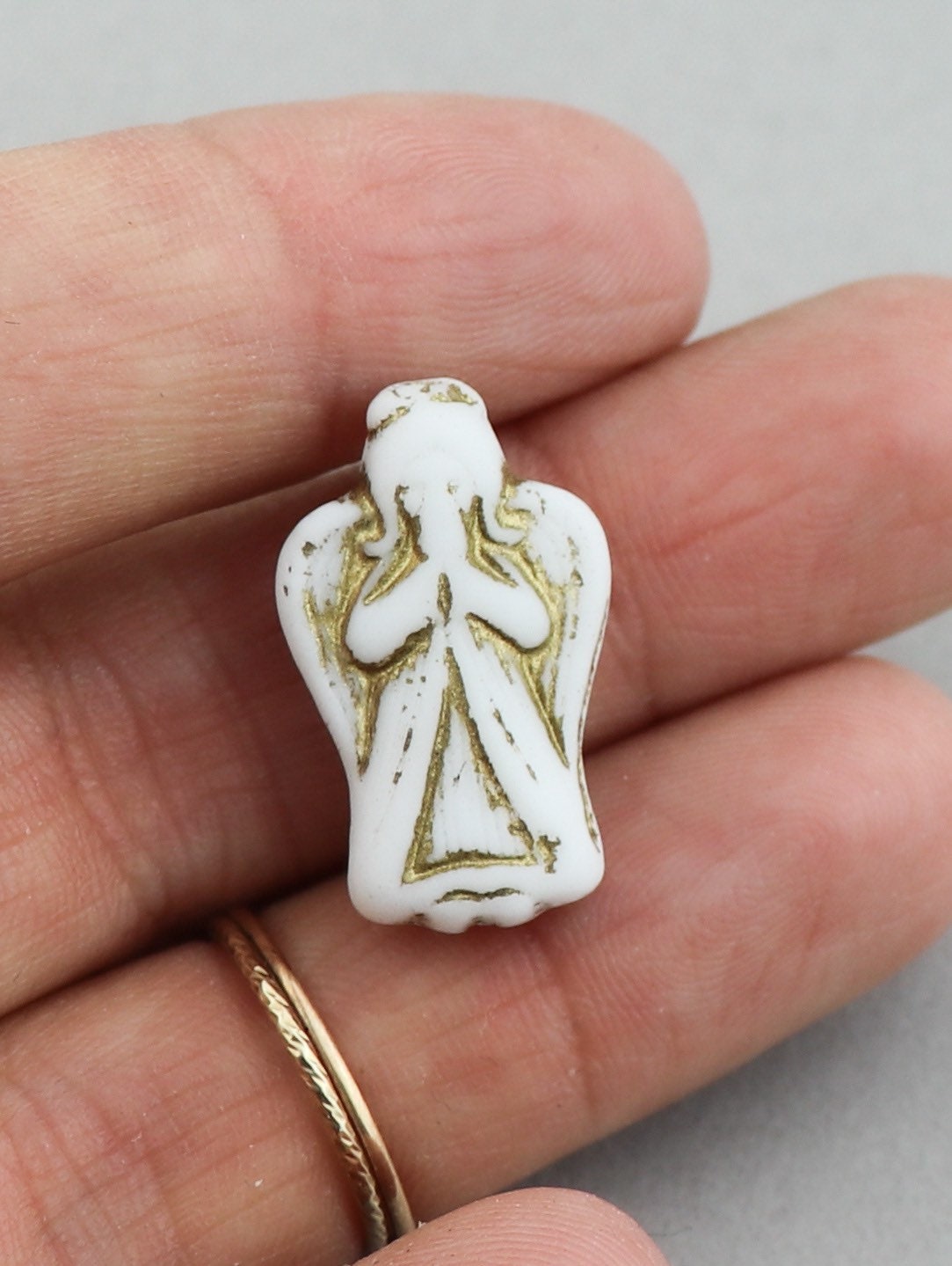 6 Angels White With Gold Czech Glass Angel Bead Xmas Charm - Etsy