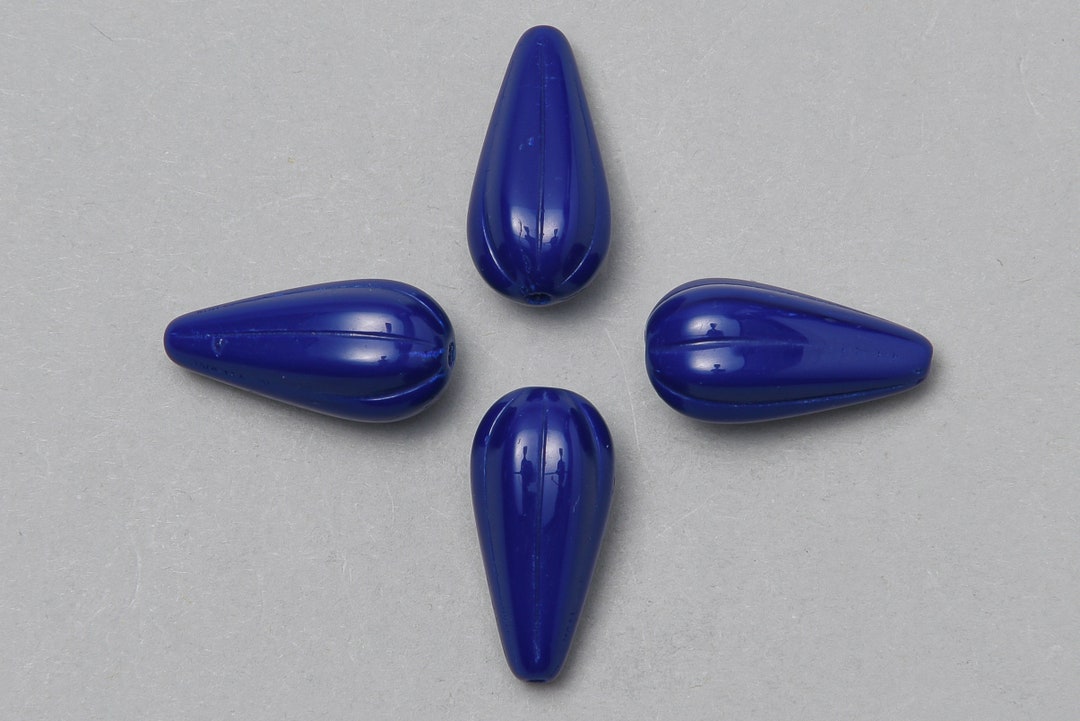 4 Melon Fluted Teardrop Bead. 12x24mm Czech Cobalt Blue Teardrop. CZ-61 ...