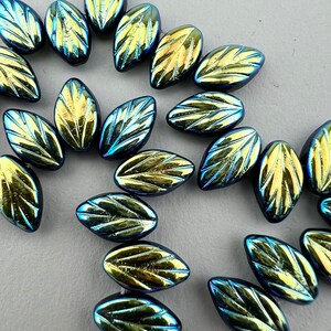 25 Jet AB Czech Leaf Beads. 11x7mm Top Drill Czech Glass Leaves. CZ-512 ...