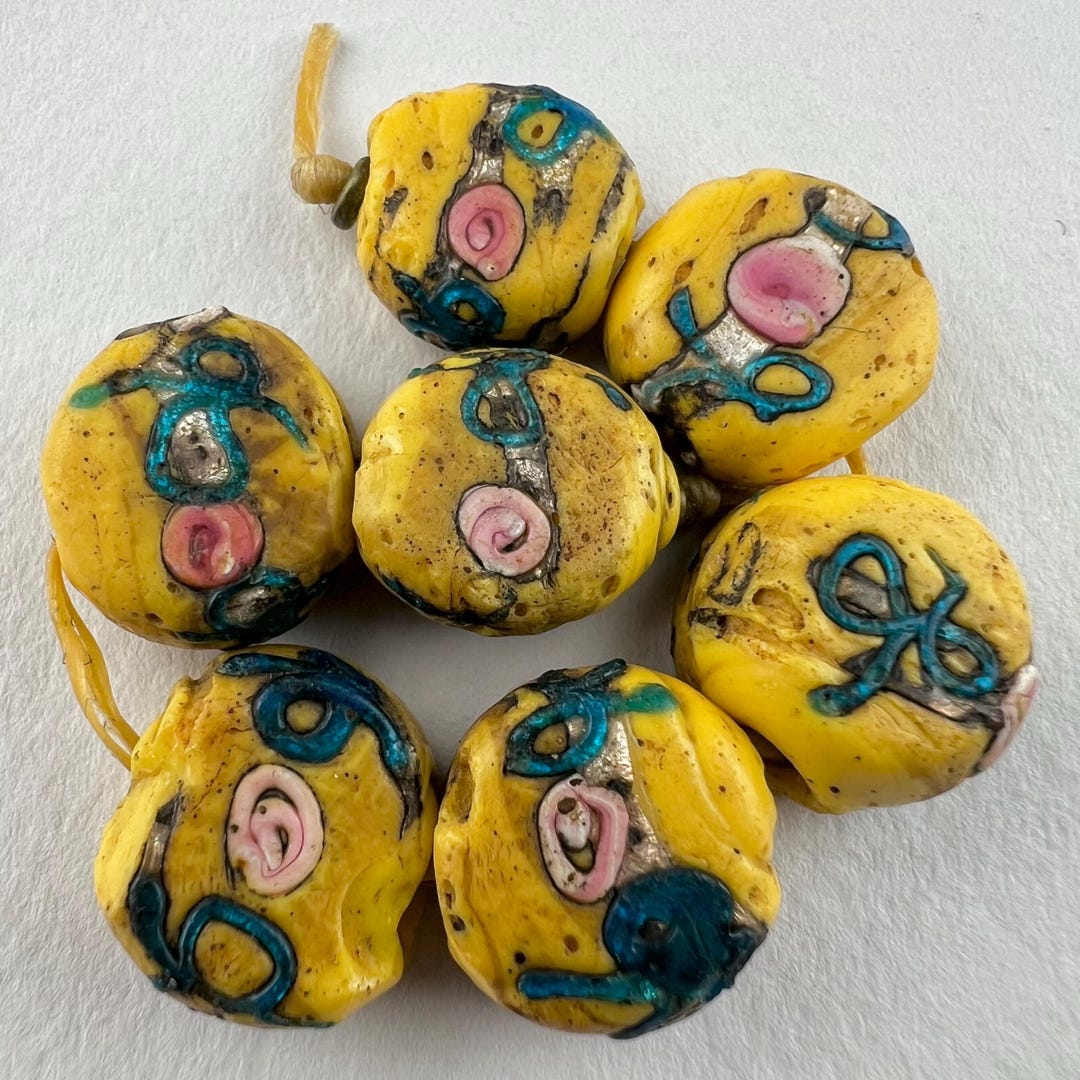 Antique Rare Venetian Trade Beads. Yellow Floral Tab African Trade ...