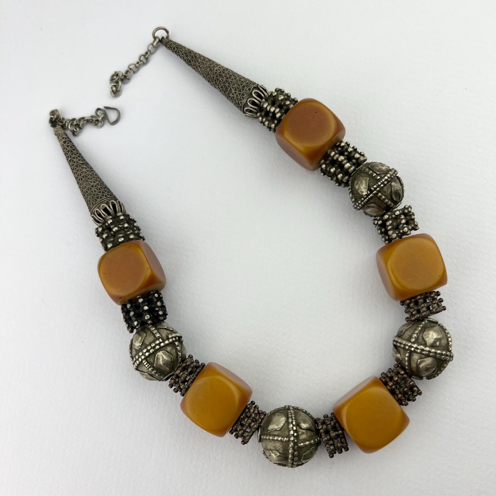 Yemen Silver and Copal Beads Necklace. TB-4808 - Etsy
