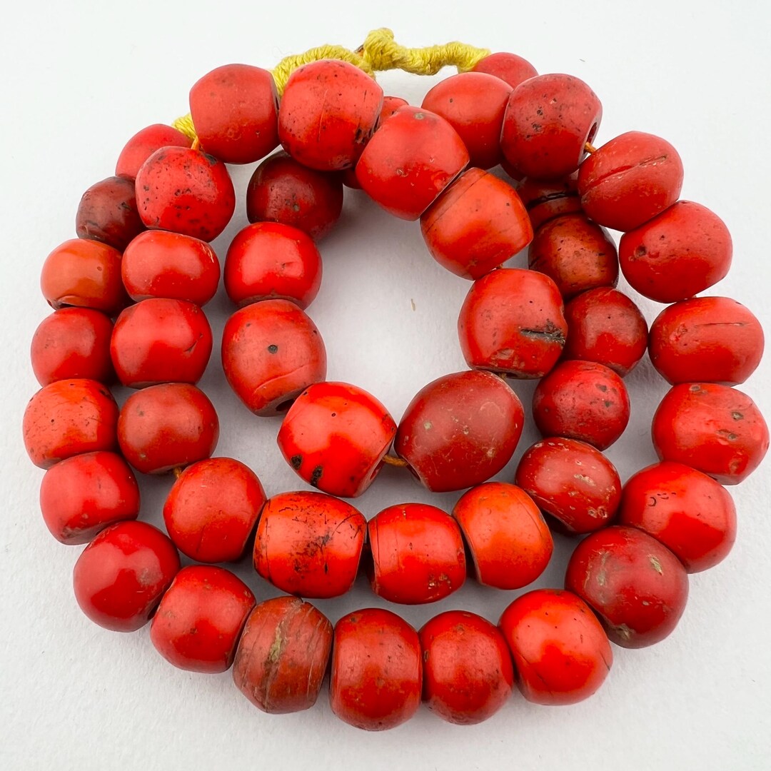Old Tibetan Sherpa Coral Glass Beads. TB-6011 - Etsy