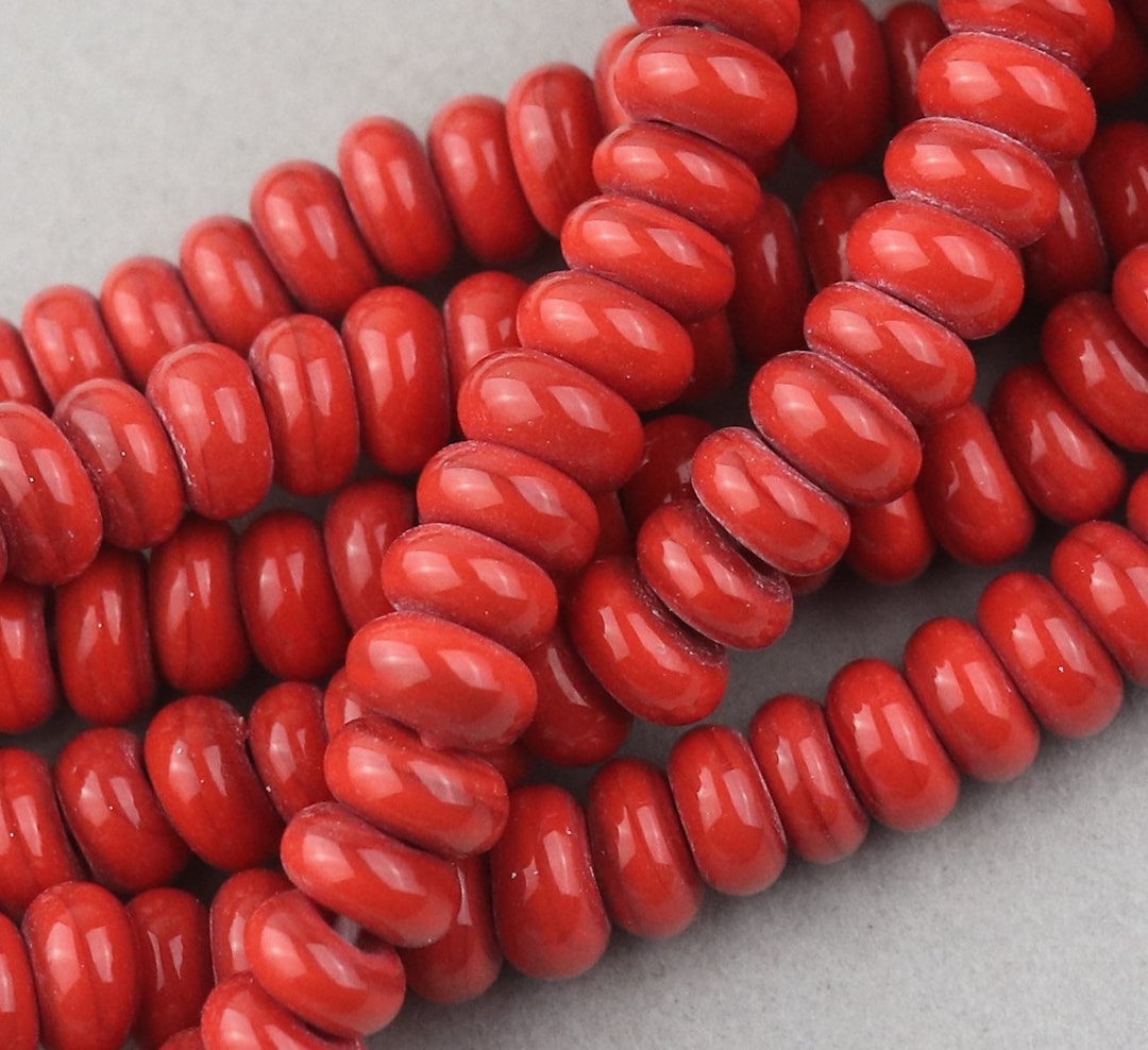 Donut Java Beads. 6mm Big Hole Coral Red Glass Beads. GRLS-61 - Etsy