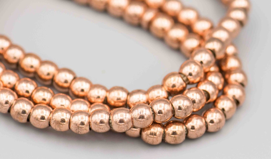 125 Smooth Shiny Copper Plate Beads. 5x6mm Round Beads on 24 Strand ...
