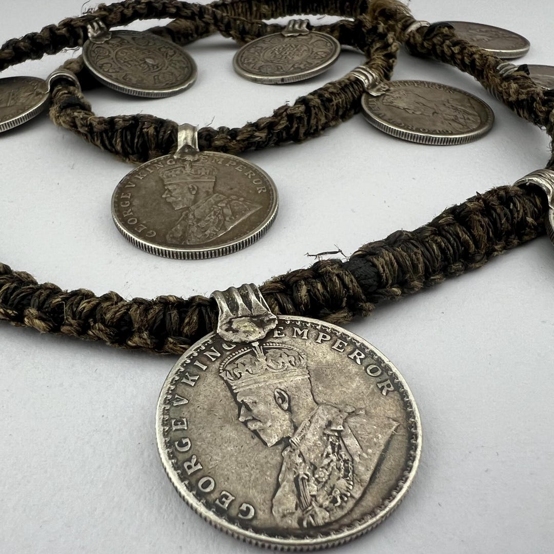 11 Antique India Silver Rupee Coin Pendant Necklace. 1912 to 1942. TB ...