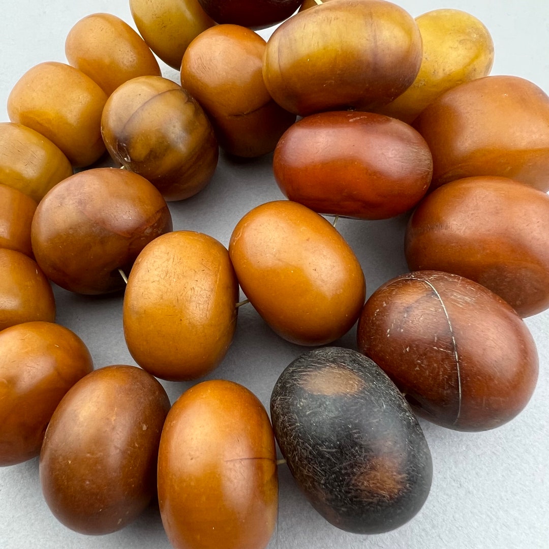 23 Jumbo Antique “copal” Amber Beads From Morocco - Early 1900’s. TB ...