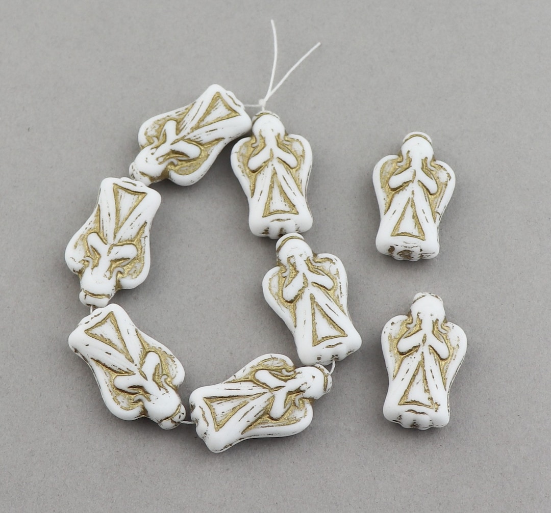 6 Angels White With Gold Czech Glass Angel Bead Xmas Charm CZ-536 - Etsy