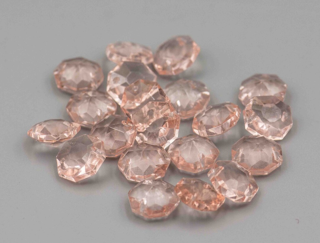 20 Vintage Pink Glass Octogon Crystal Beads for Lamps, Mobiles, Wedding ...