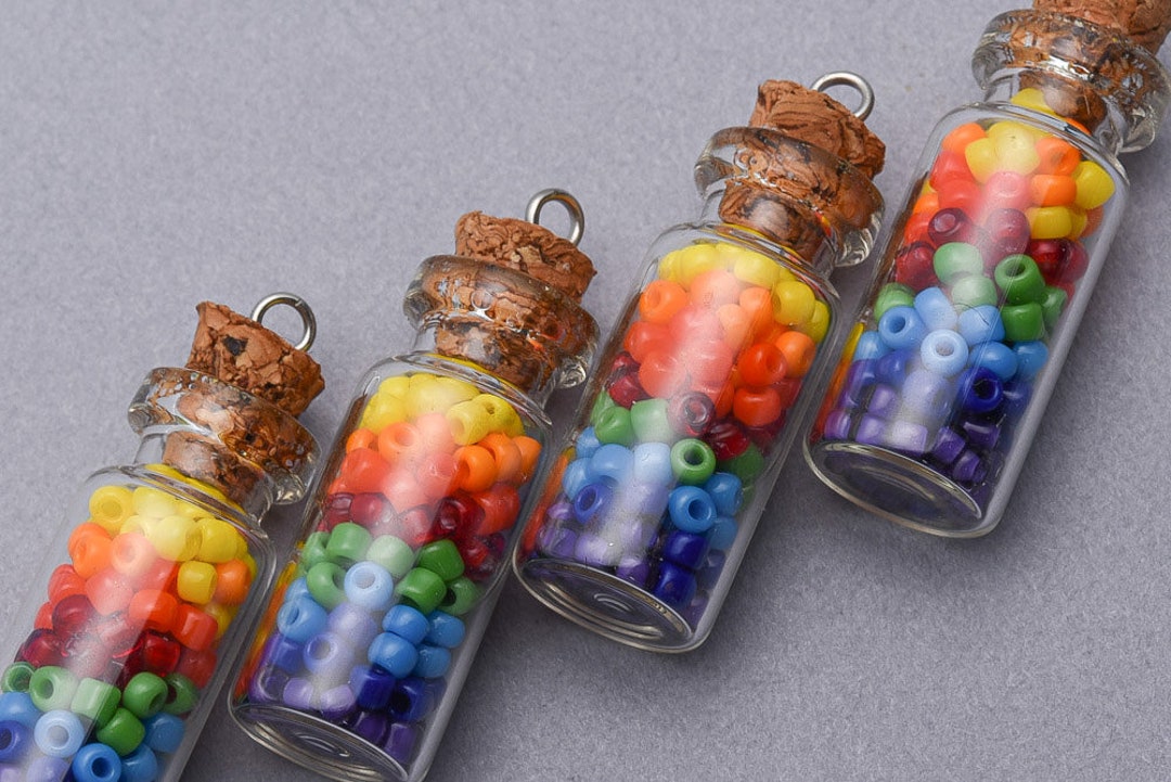 Rainbow Seed Beads Pendant. Vial Bottle Rainbow Pendant. PEN-215 - Etsy