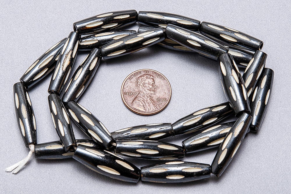 Bone Tube Beads. Black and White Long Bone Beads. AB-63 - Etsy