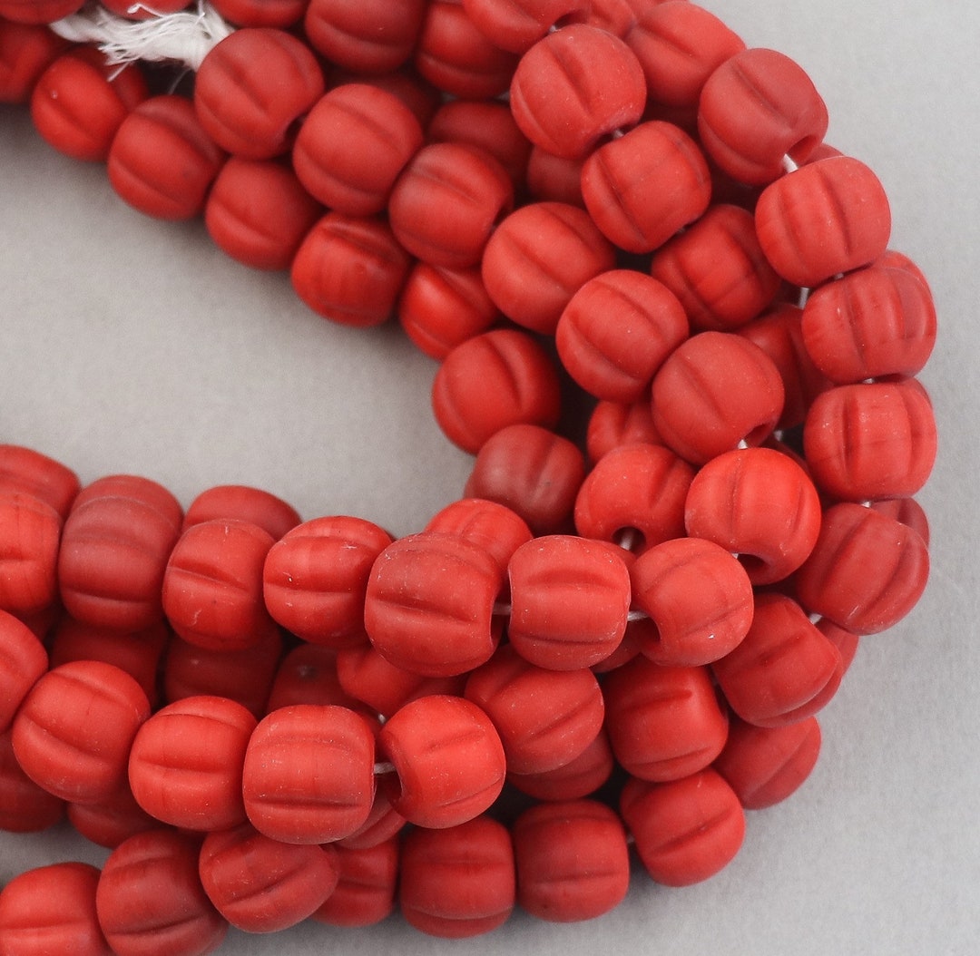 Java Red Handmade Beads. Organic Opaque Glass Java Melon Beads. TBW-263 ...