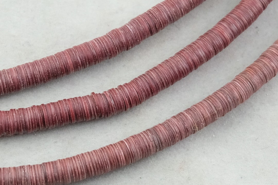 29” African Vinyl 6mm Beads. 1000+ Phono Vulcanite Heishi Disc Maroon ...