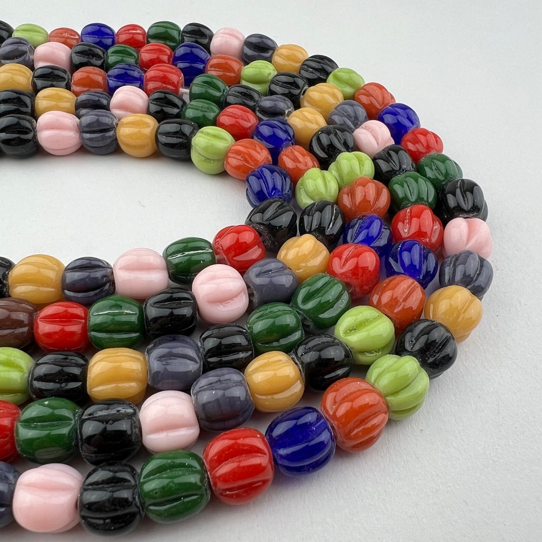 48 Java Mixed Color Handmade Beads. Organic Opaque Glass Java Melon ...