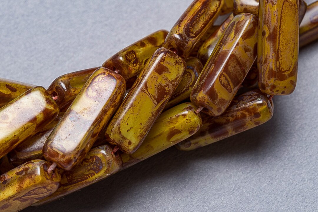 25 Vintage Czech Rectangle Amber Glass Beads. CZS-12 - Etsy