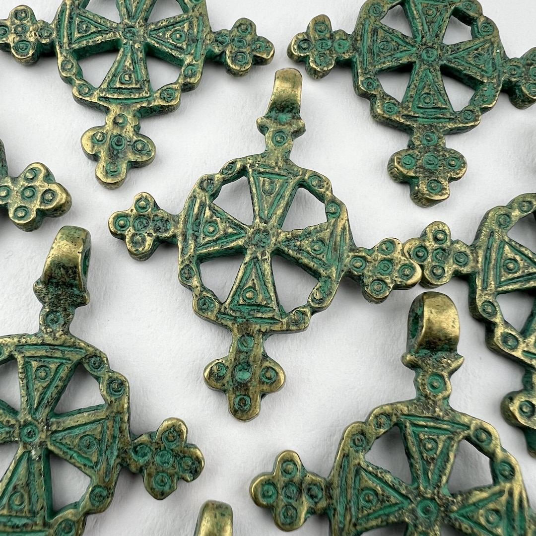 One Coptic Ethiopian Brass Cross. Ethnic Tribal Pendant. Verdigris ...
