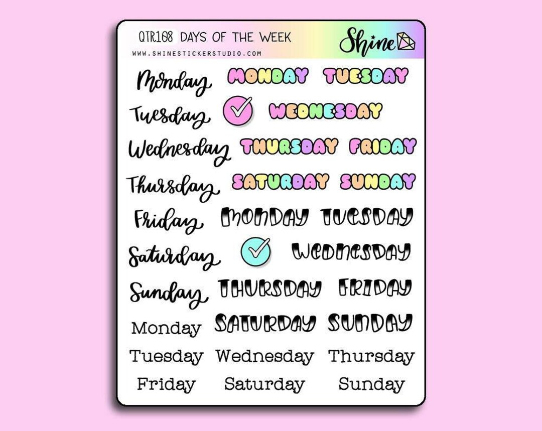 Days of the Week Stickers Planner Stickers Happy Planner Life Planner ...