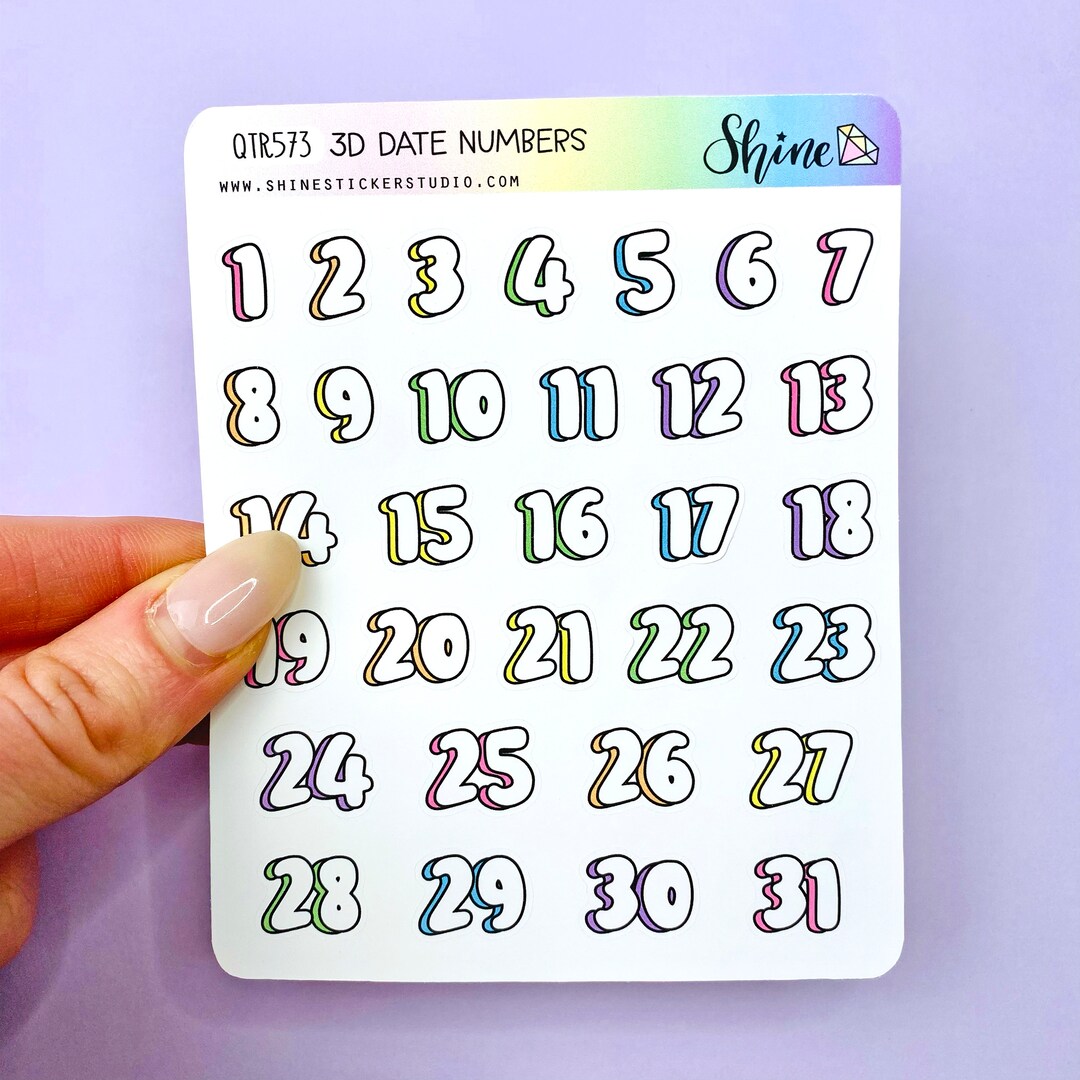 3D Date Number Stickers Planner Stickers Stickers Happy Planner Print ...