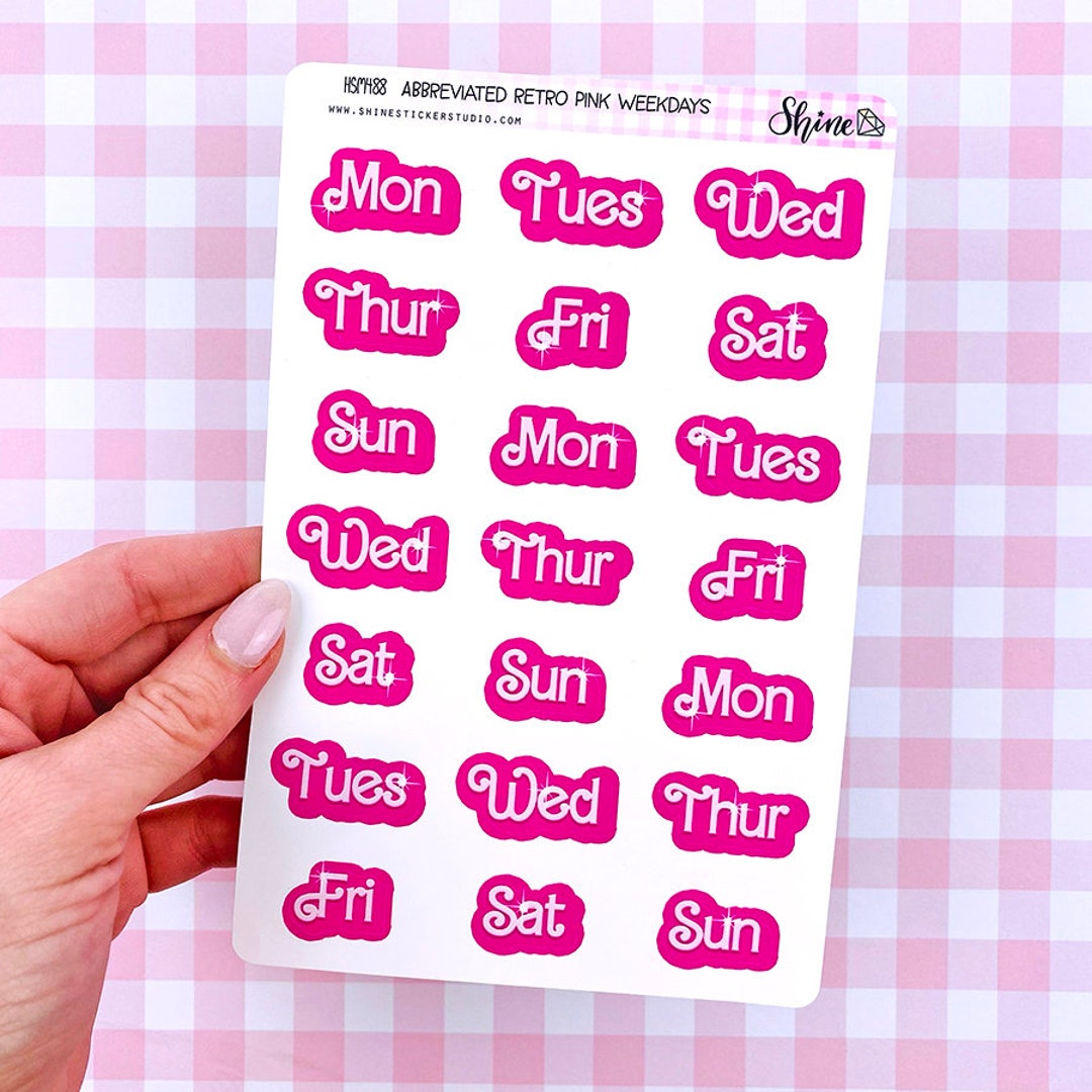 Abbreviated Retro Pink Weekdays Planner Stickers Hobonichi Print ...