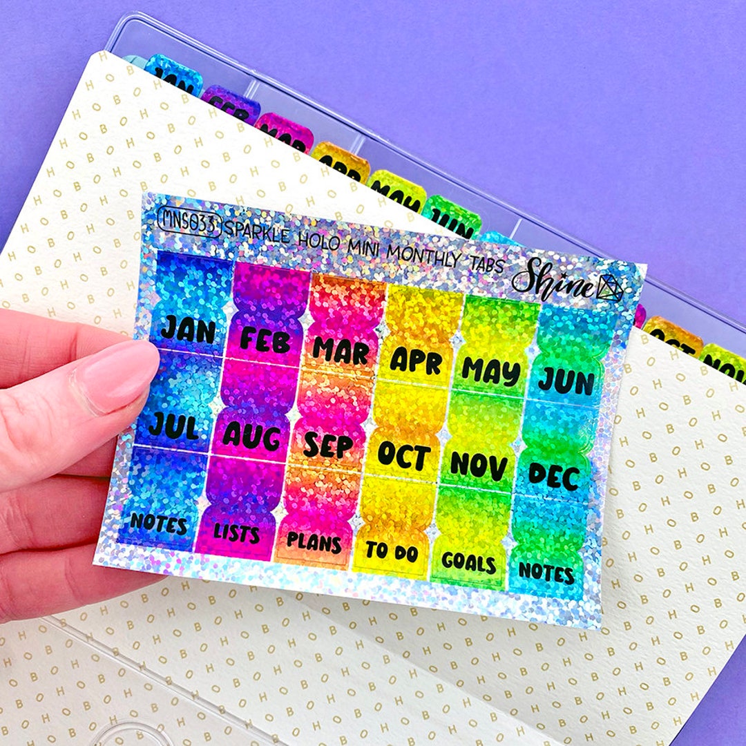 Rainbow Holo Sparkle Vinyl Mini Monthly Tabs Mini Sheet - Erin Condren ...