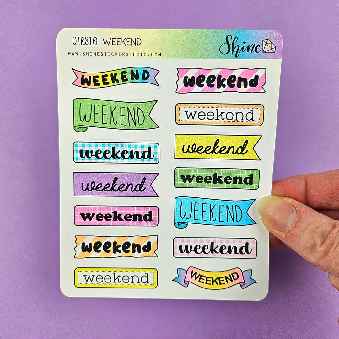 Weekend Flag and Banner Stickers - Planner Stickers Cute Happy Planner ...