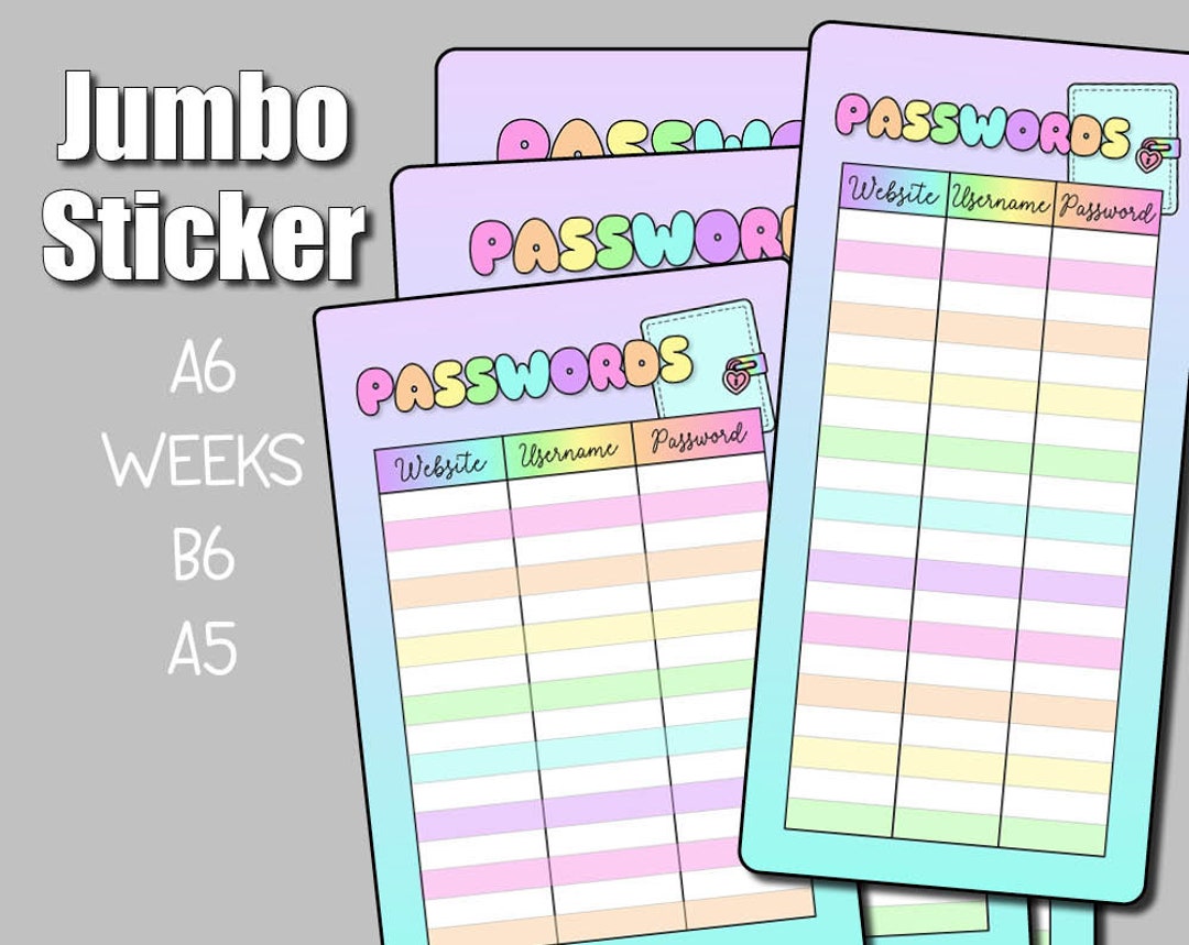 Passwords Log Jumbo Sticker Bullet Journaling Stickers Hobonichi Full ...