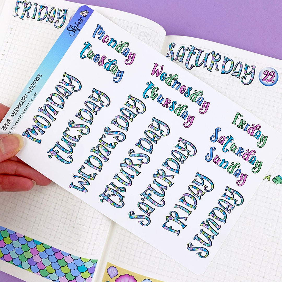 Mermicorn - Weekday Stickers ECLP Planner Happy Planner Hobonichi ...