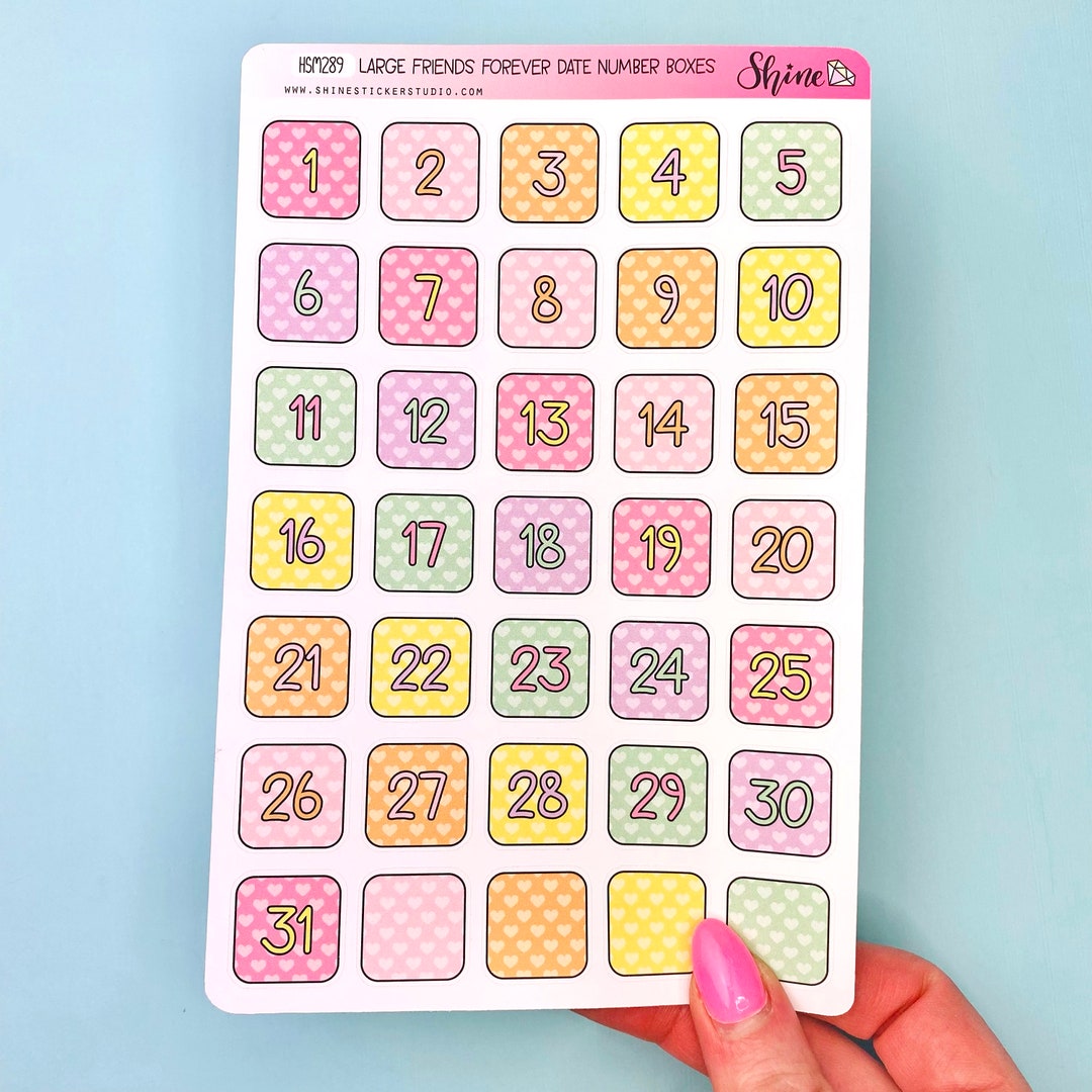 Large Friends Forever Date Number Box Stickers ECLP Happy Planner ...