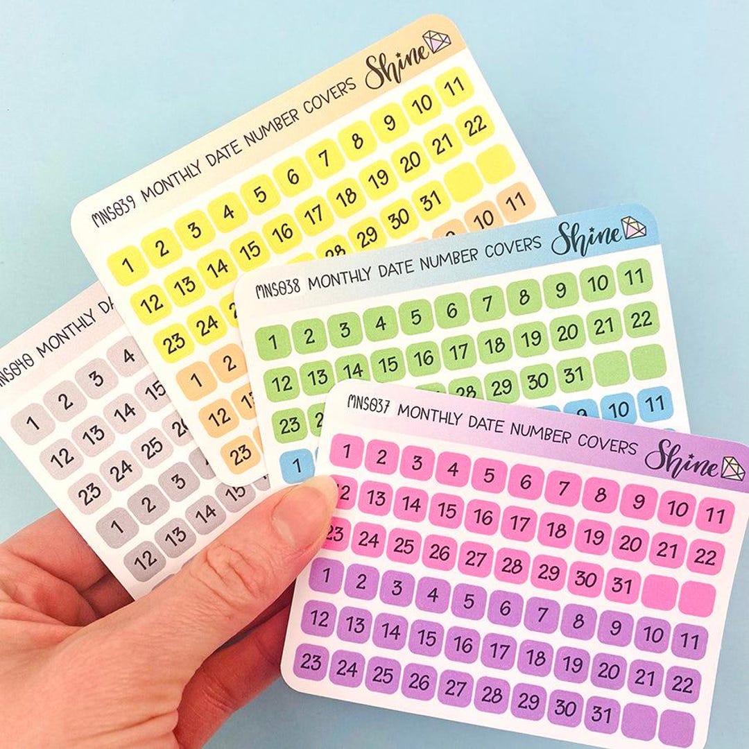 Monthly Date Number Covers Mini Sheet - Etsy