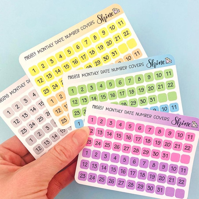 Monthly Date Number Covers Mini Sheet - Etsy