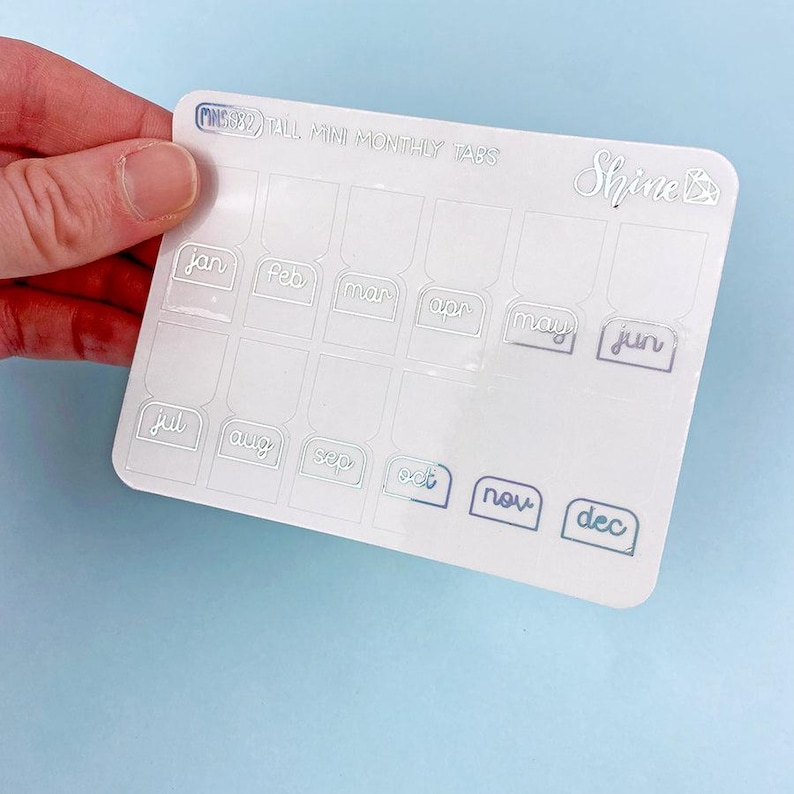 Clear FOIL Tall Mini Monthly Tabs Mini Sheet - Etsy