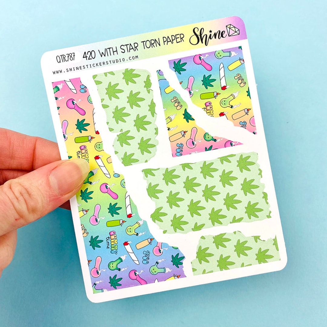 420 With Star Torn Paper Stickers Planner Stickers Hobonichi A6 Bullet ...