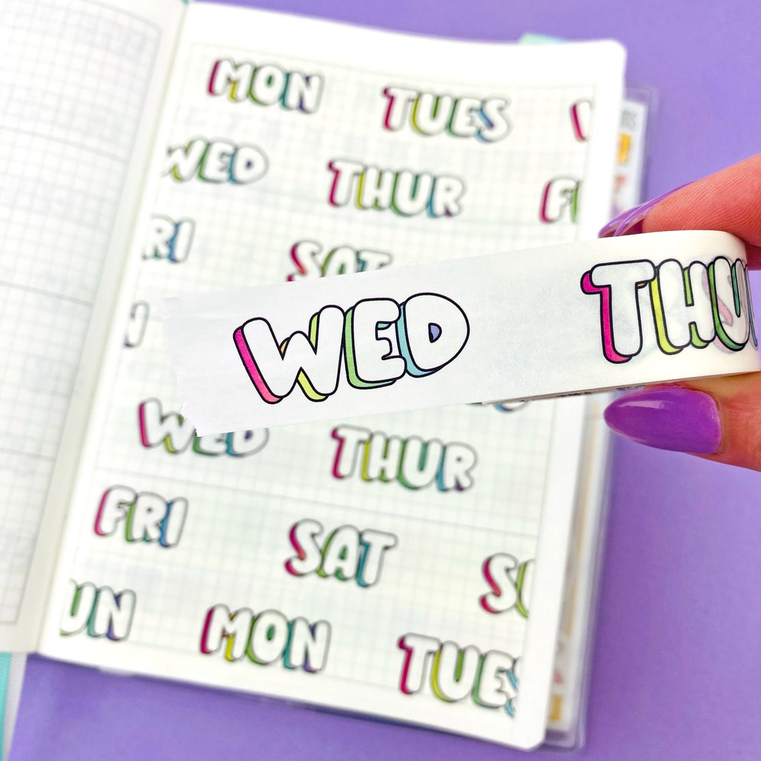 Rainbow 3D Large Abbreviated Days of the Week Washi Date Cover Weekdays Washi Tape - Etsy