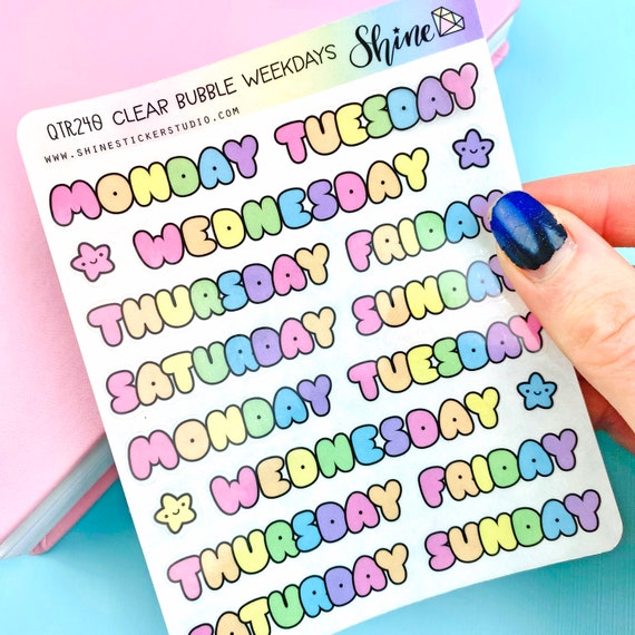 Clear Bubble Weekday Stickers Planner Stickers Print | Etsy