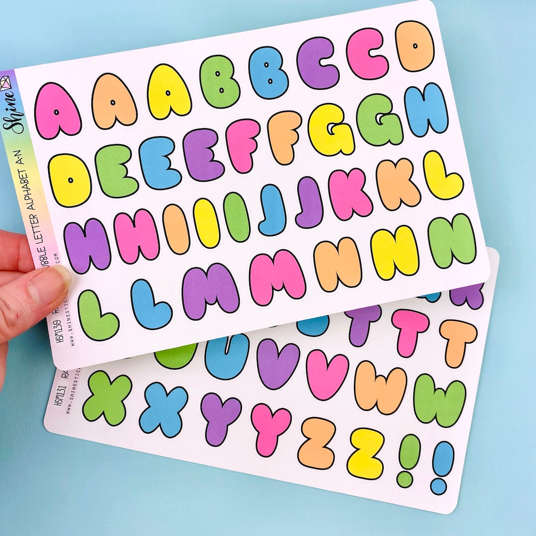 Large Rainbow Bubble Letter Alphabet Stickers ECLP Happy - Etsy