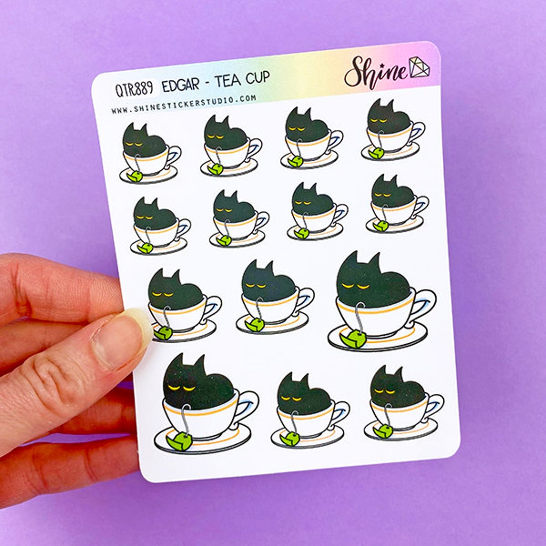 Edgar the Cat Tea Cup Planner Stickers Kitty Deco Stickers ECLP ...