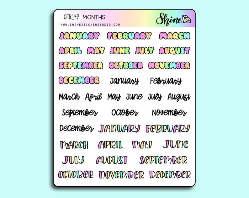 Months Stickers Planner Stickers Cute ECLP Stickers Happy - Etsy