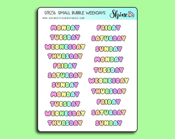 Small Bubble Weekday Stickers Planner Stickers Print | Etsy