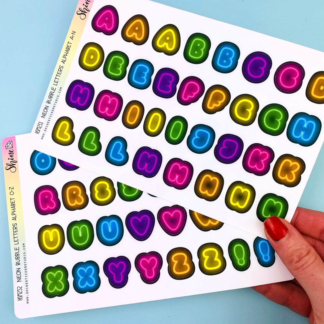 Large Neon Rainbow Bubble Letter Alphabet Stickers ECLP - Etsy