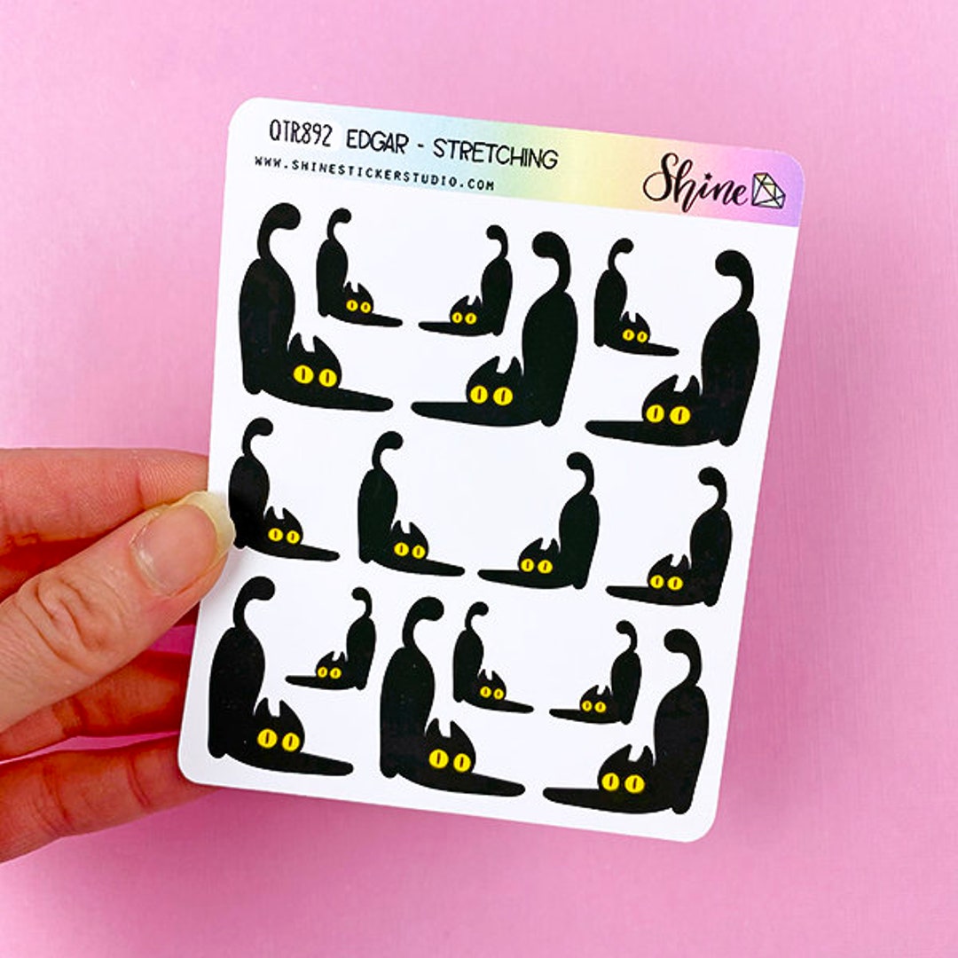 Edgar the Cat - Stretching - Planner Stickers Kitty Deco Stickers ECLP ...