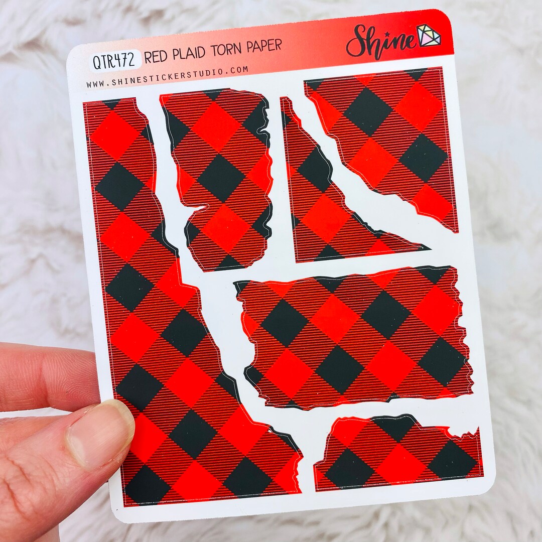 Red Plaid Torn Paper Stickers Planner Stickers Hobonichi A6 - Etsy
