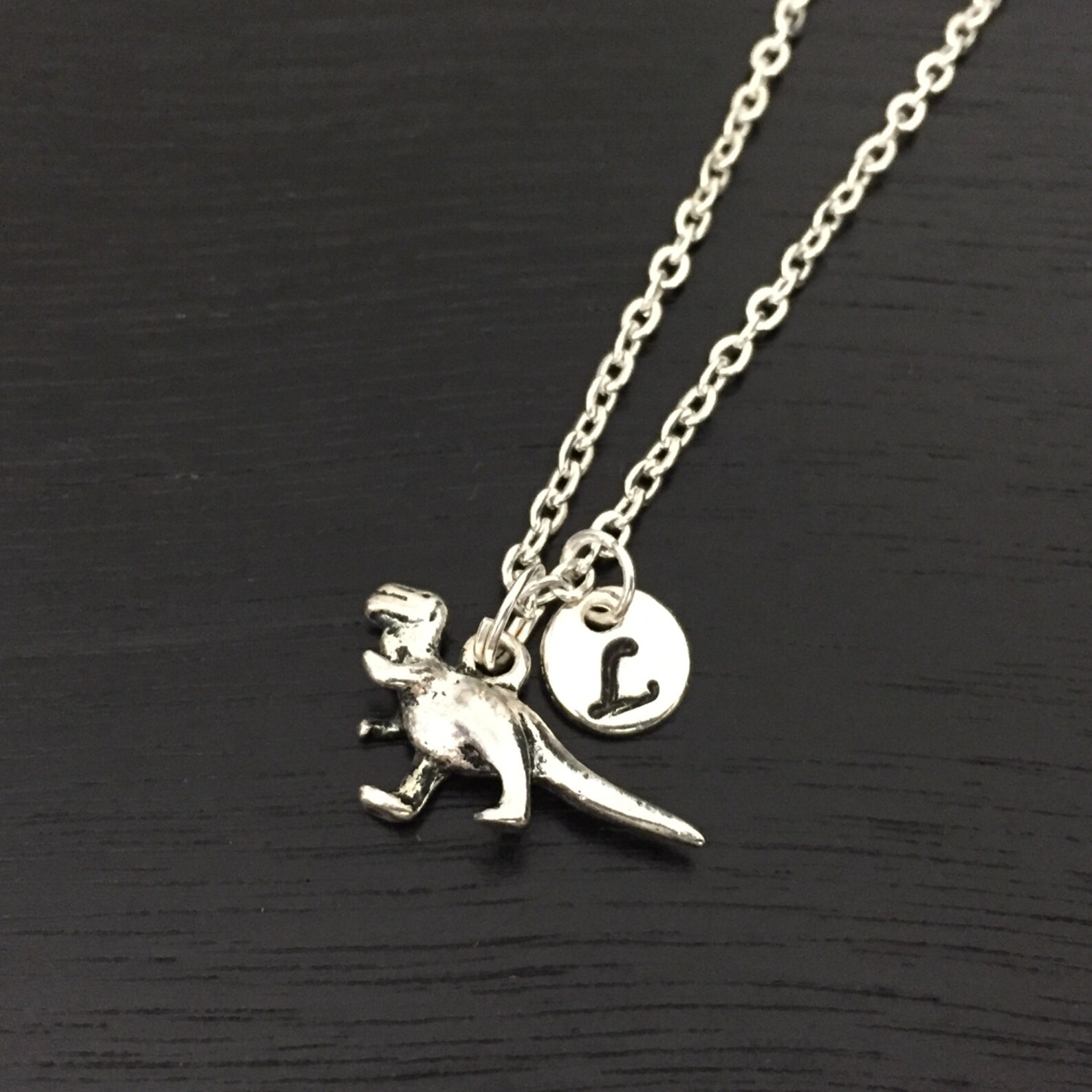 Initial Dinosaur Necklace, T-rex Necklace, Dinosaur Jewelry, Kids Party ...