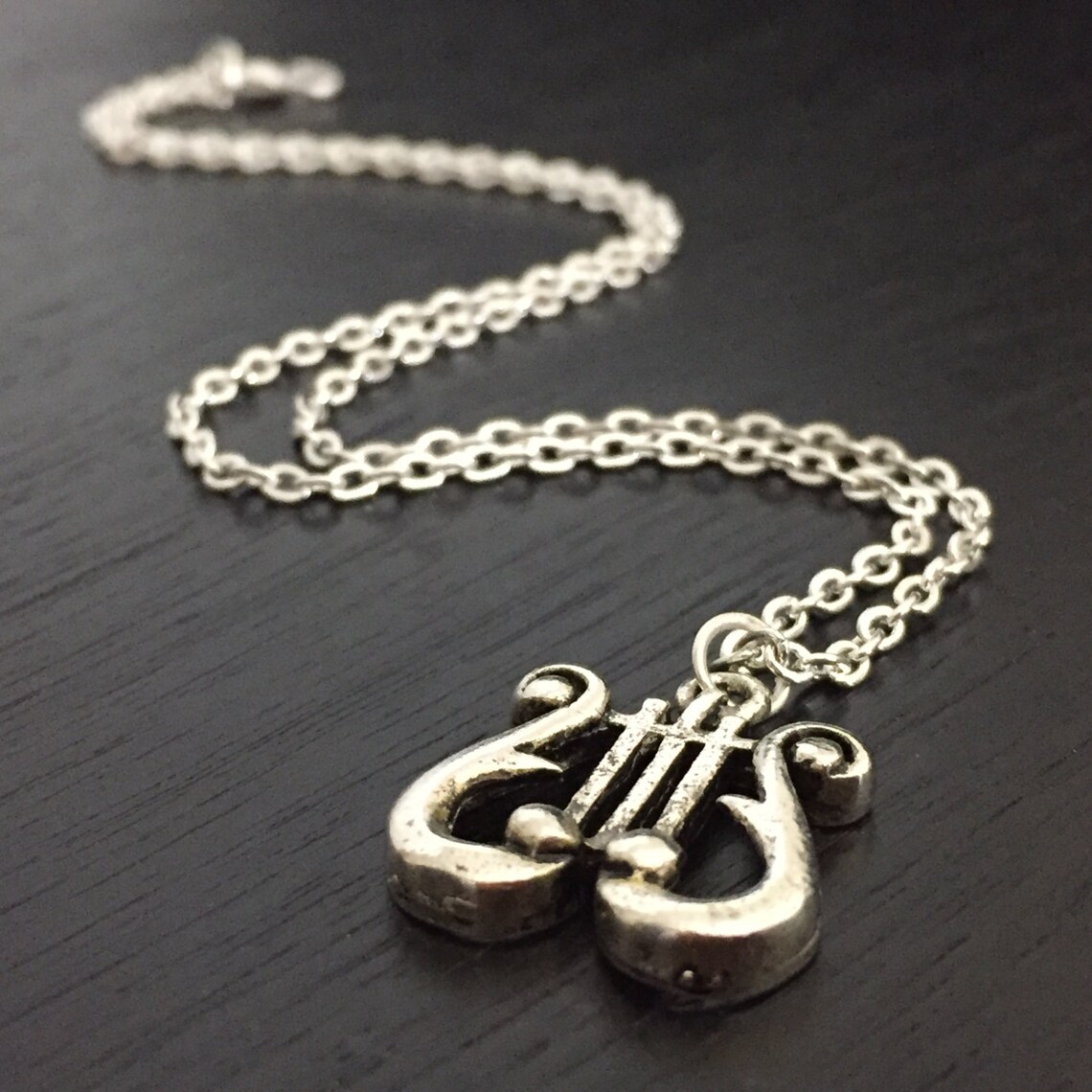 Harp Necklace, Silver Harp Charm, Personalized Jewelry, Harp Jewelry ...