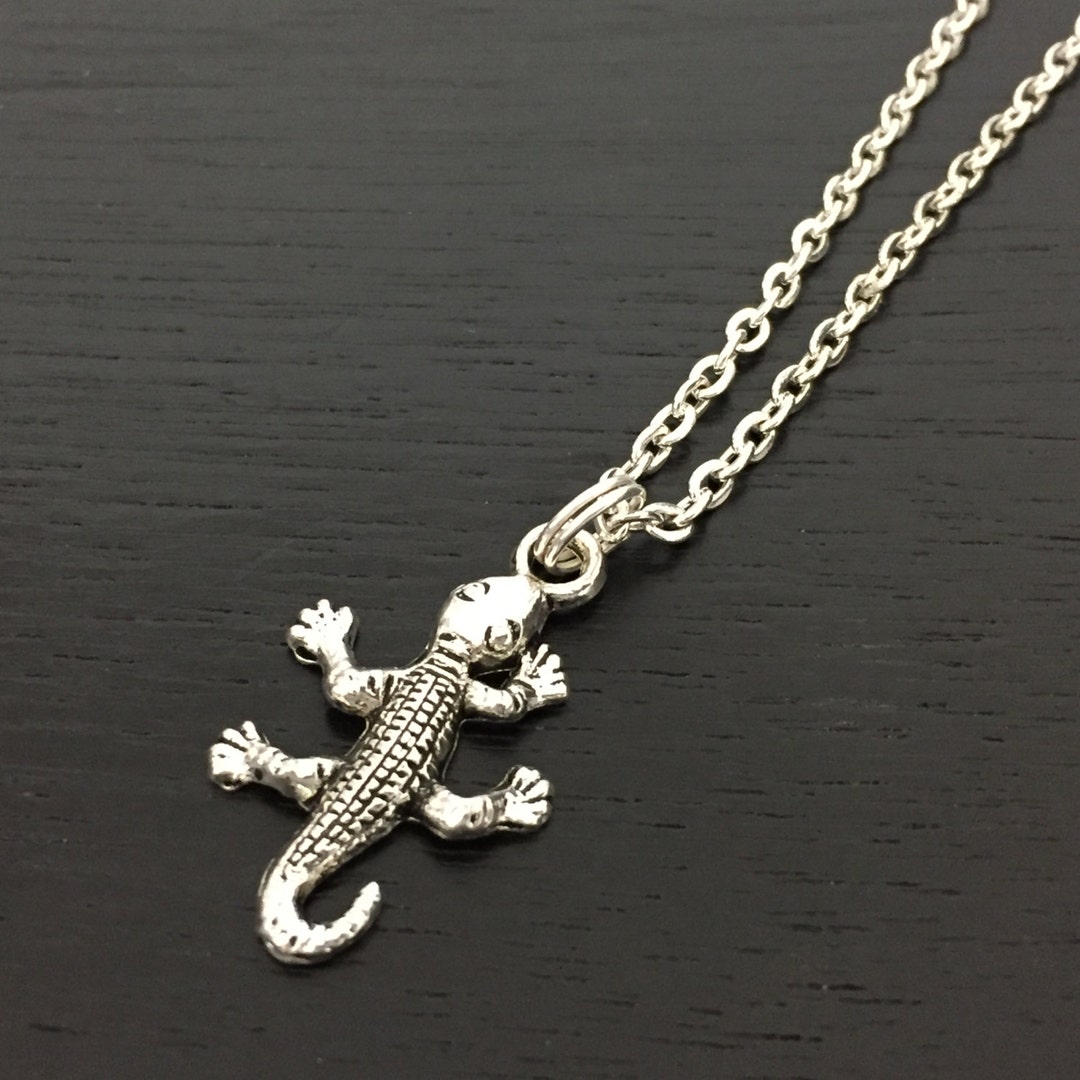 Lizard Necklace, Gecko Jewelry, Silver Charm Necklace, Reptile Necklace ...