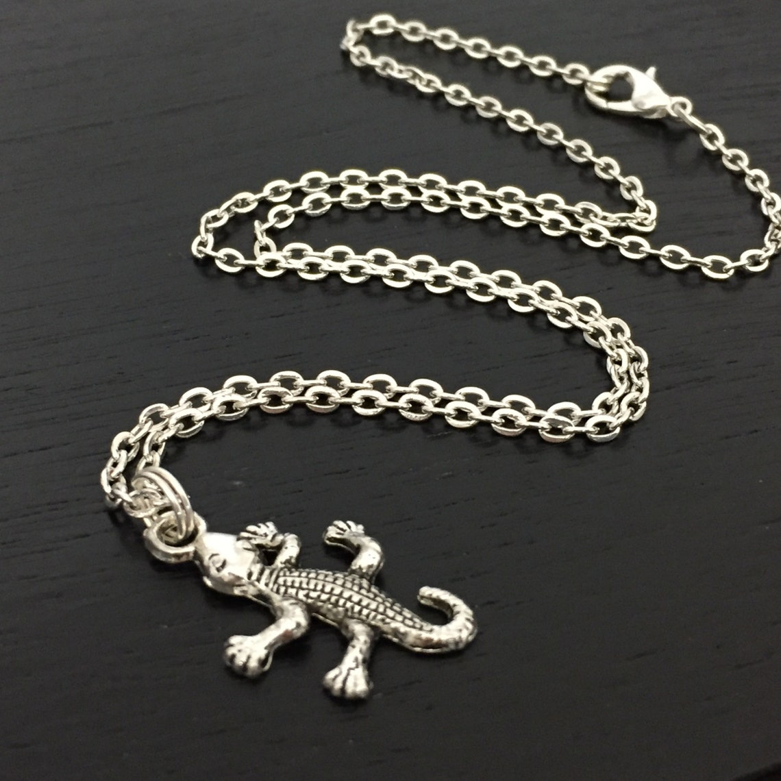 Lizard Necklace, Gecko Jewelry, Silver Charm Necklace, Reptile Necklace ...
