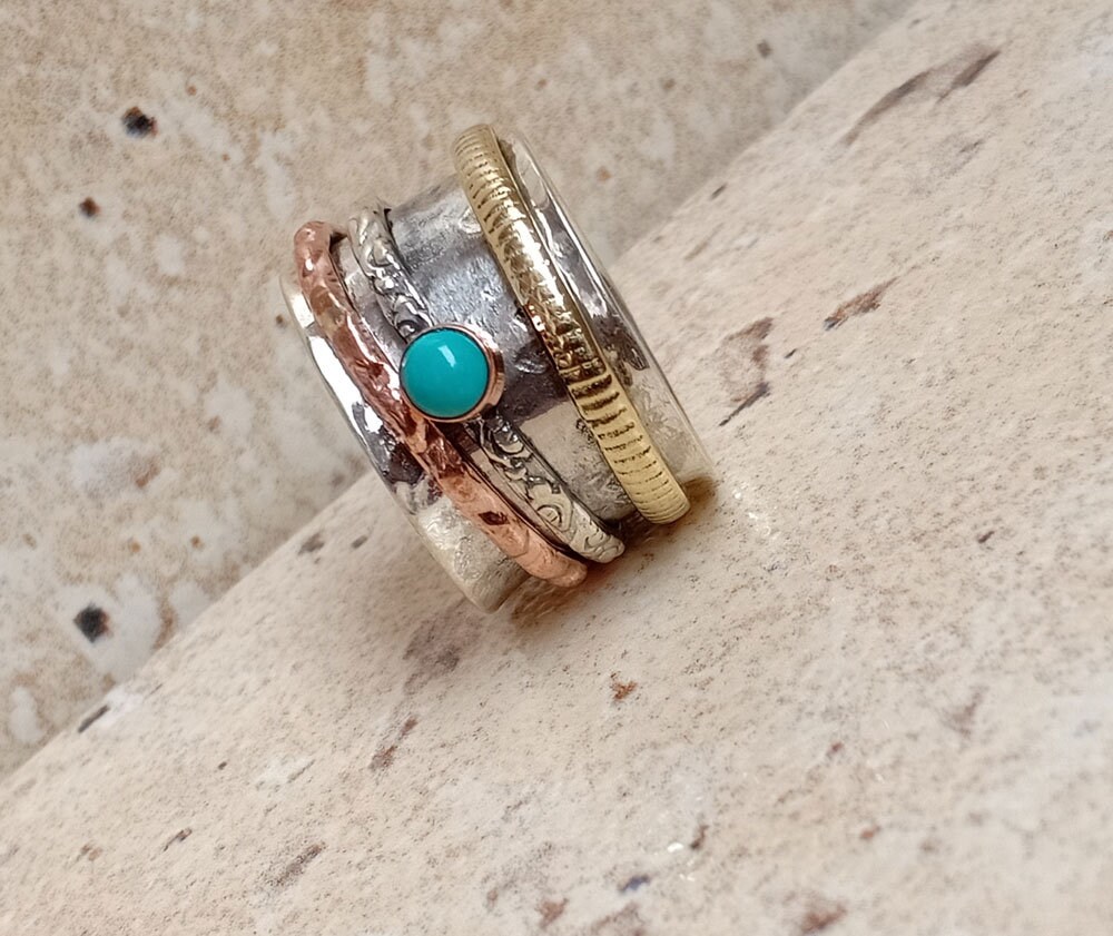 AAA Turquoise Spinner Ringthree Tone Ringanxiety - Etsy