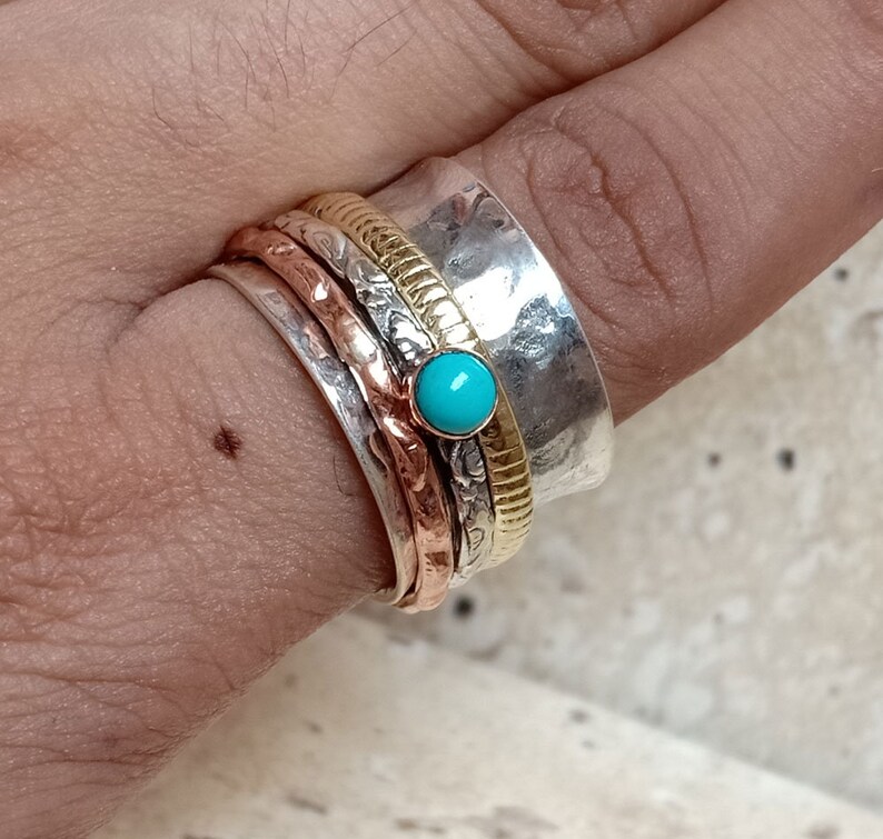 AAA Turquoise Spinner Ringthree Tone Ringanxiety - Etsy